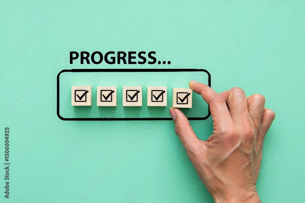 Checklist and task progress tracking concept. A hand placing the final ...