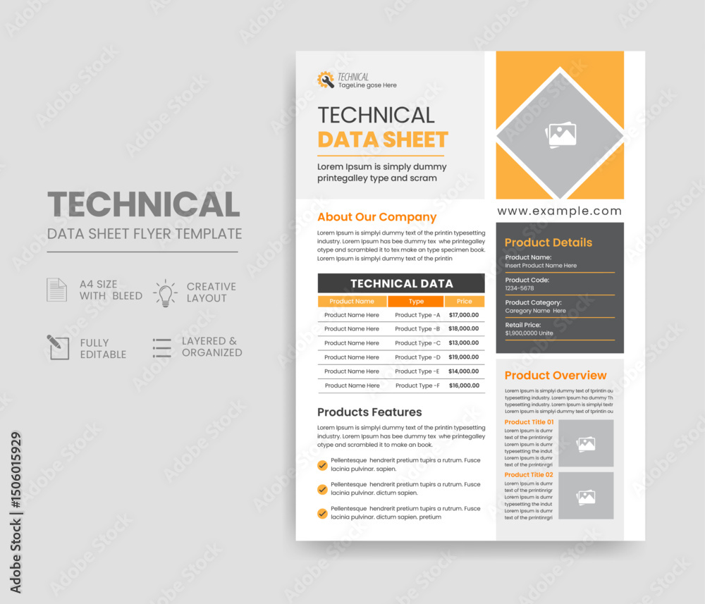 Vector de Stock Technical Data Sheet Flyer Template Design | Adobe Stock