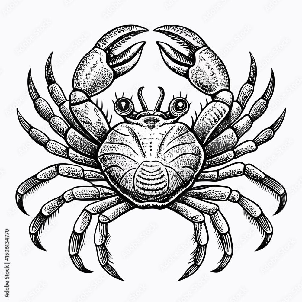 Sketch realistic crab black and white illustration.Crab drawn sketch in ...