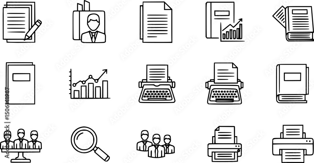 outline vector icons of business intelligence: BI dashboard, metric ...