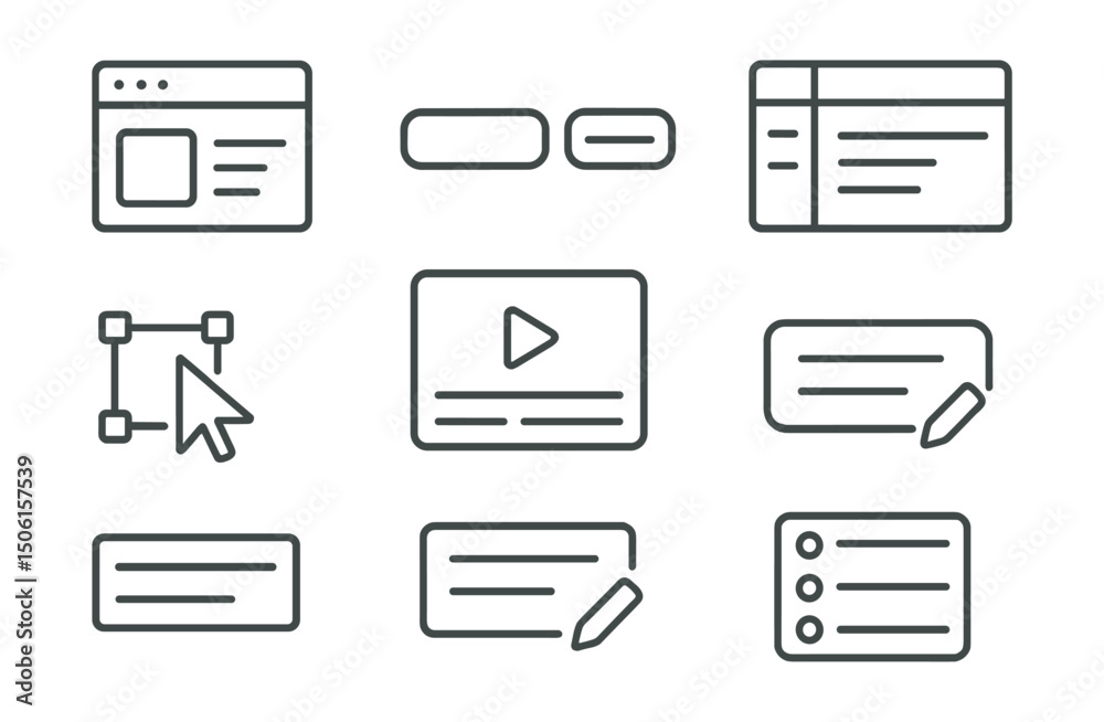 Line style icons of online education: UI components icon, button and ...