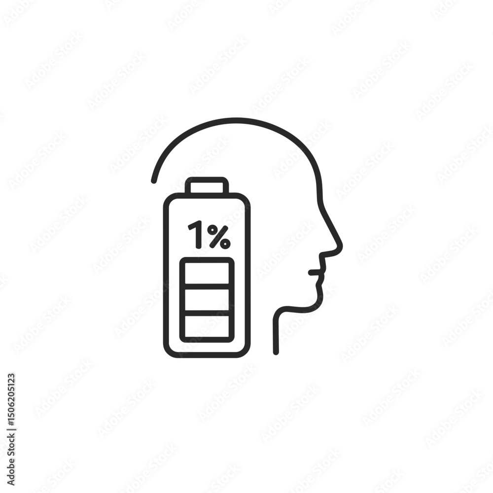 Human Head Outline with Low Battery Icon, Symbolic Illustration of ...