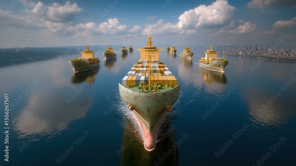 Shipping containers in formation ocean logistics digital art calm ...