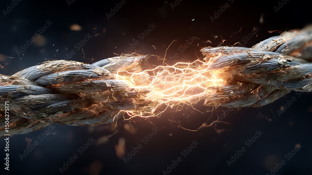 Rope About to Break with Sparks - Tension and Breaking Point Concept ...