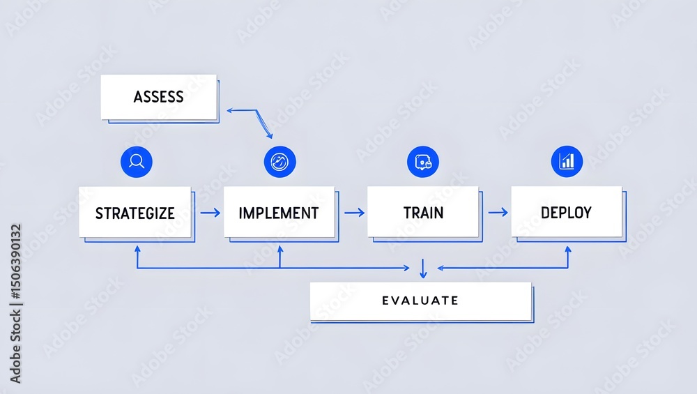 Diagram illustrating a process flow with assess strategize implement ...