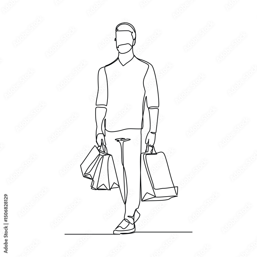 Continuous singe one line drawing art of happiness man holding paper ...