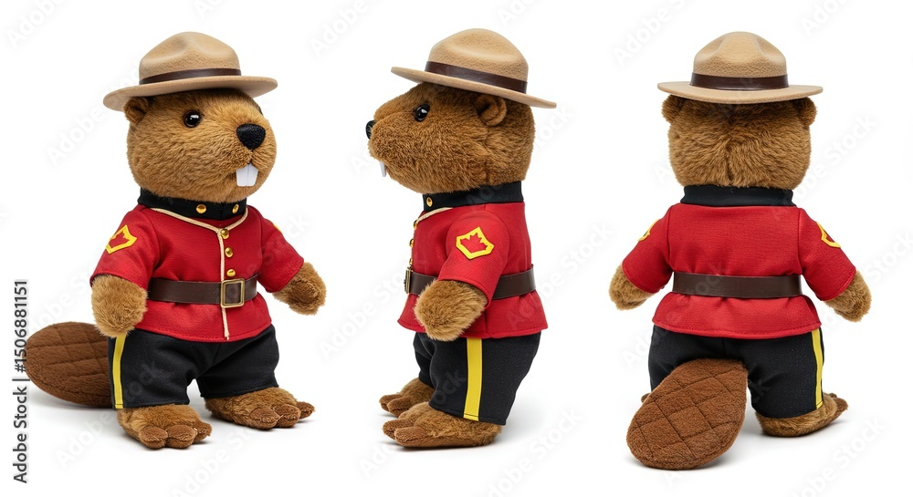 Charming plush beaver toy in a detailed Canadian Mountie uniform ...