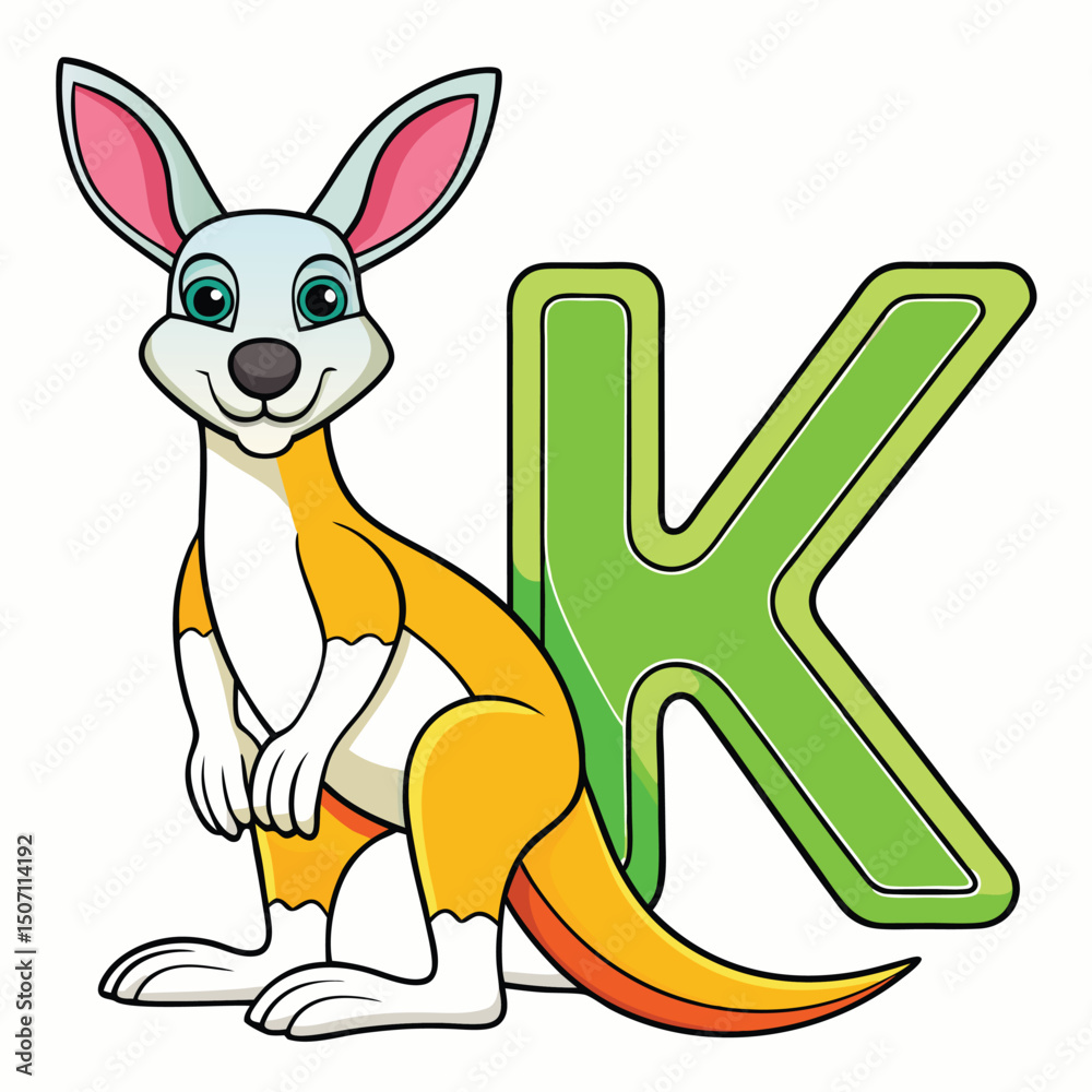 Cartoon Kangaroo with Letter K Educational Illustration for Kids Stock ...