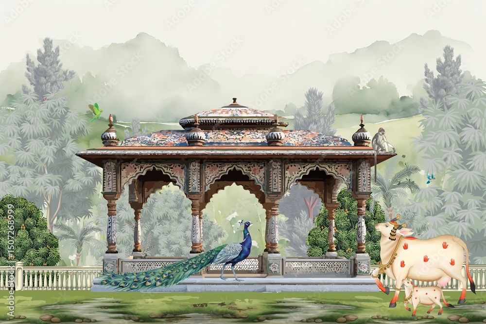 pichwai art background indian wallpaper design Stock Illustration ...