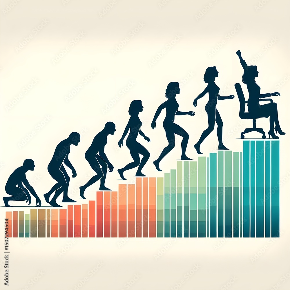 The evolution of women from a primitive crouching figure to a modern ...