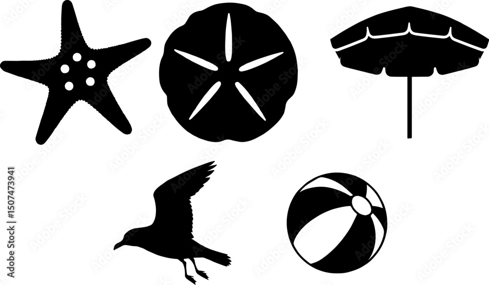 Silhouette images of beach related objects shown here vector ...
