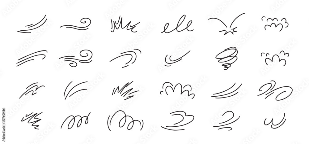 Doodle line wind moving set. Breath of the typhoon. Flat wind moves ...