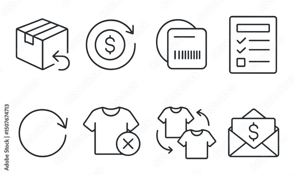 Refund and return outline icons set – exchange, reimbursement and ...