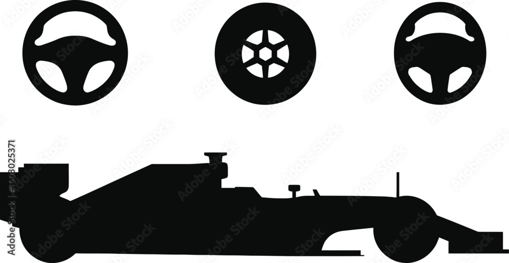 silhouettes representing different Formula 1 car elements, such as the ...