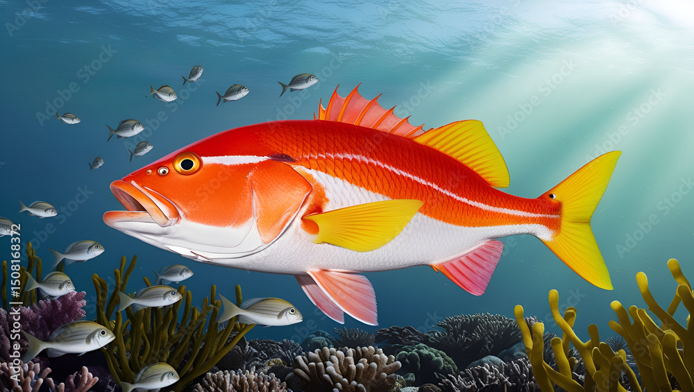 High-resolution side view of the threatened Northern red snapper ...