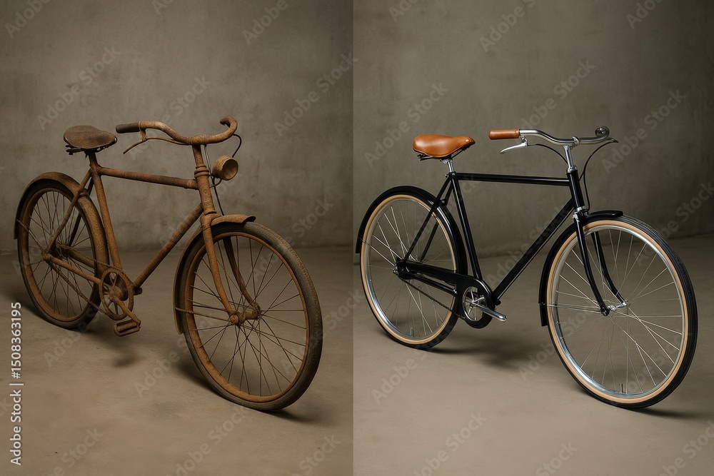 Transformation of a vintage bicycle before and after restoration ...