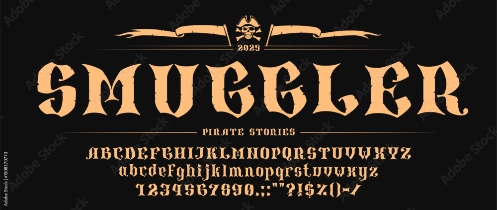 Vector de Stock Medieval pirate font or corsair typeface and Western ...