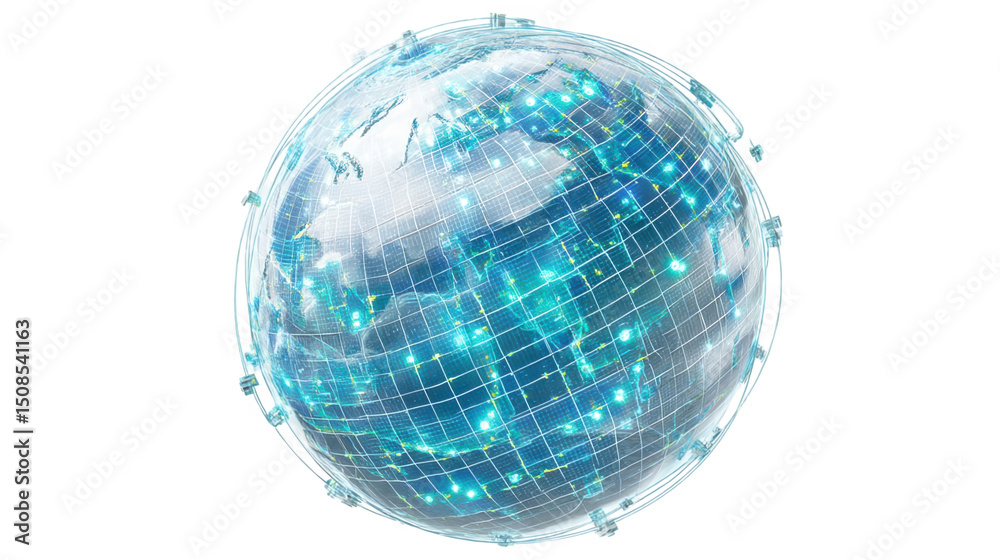 Holographic globe rotating against a transparent background ...