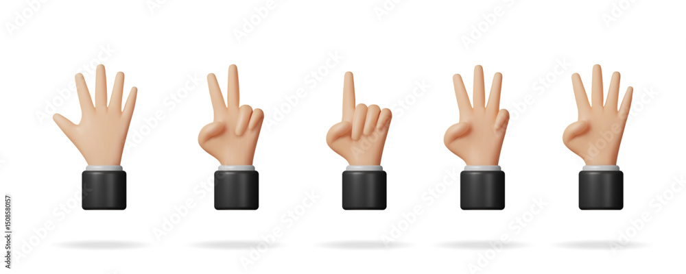 Hand gestures for counting from one to five. Set of cartoon human hands ...