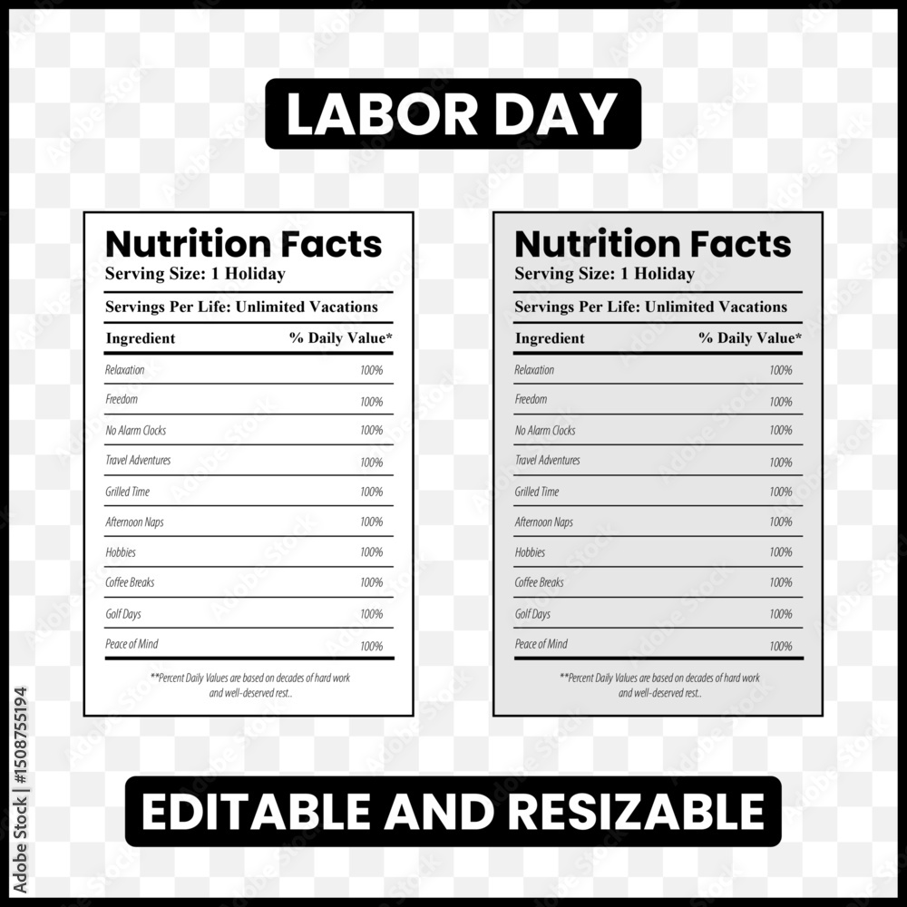 Labor Day nutrition facts Labor Day label design Funny Labor Day label ...
