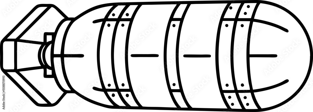 Stock-Vektorgrafik „Old fashioned aerial bomb outline, vintage military explosive weapon, simple ...