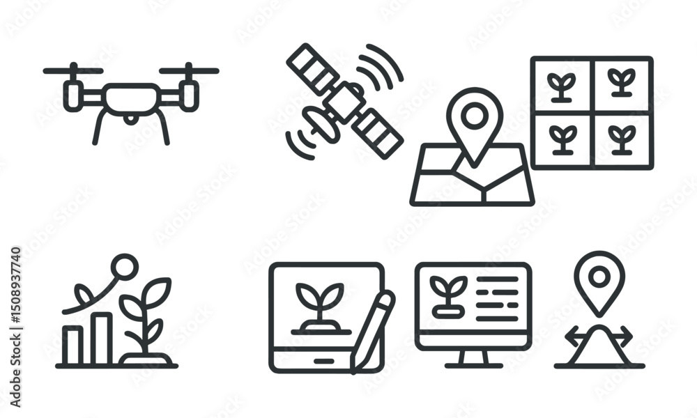 Precision agriculture technology icons for crop management and ...