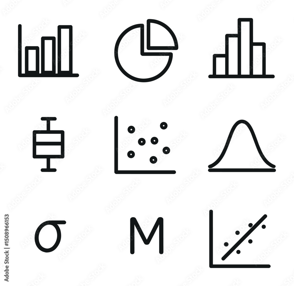 เวกเตอร์ Stock Statistical Chart Icons. Outline icon set of statistical ...