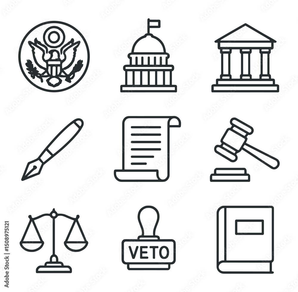 Separation of Powers Icons. Outline icon set of separation of powers ...
