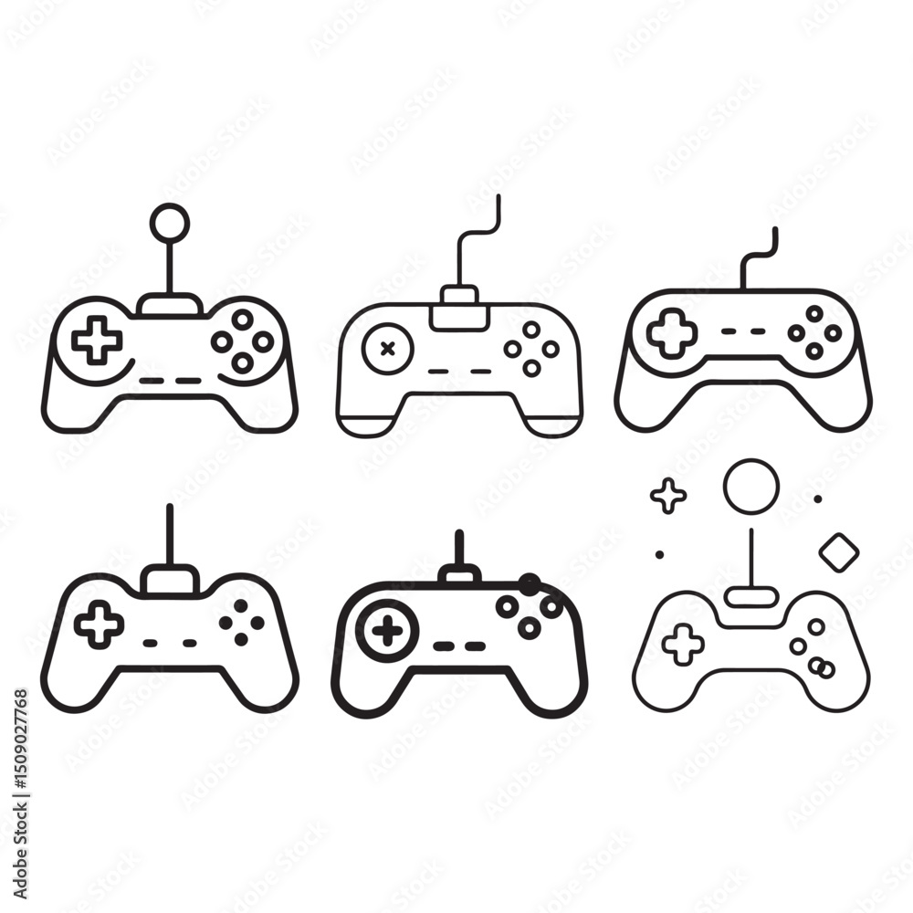 Retro Gaming Controllers Line Art Icons and Graphics for Design ...