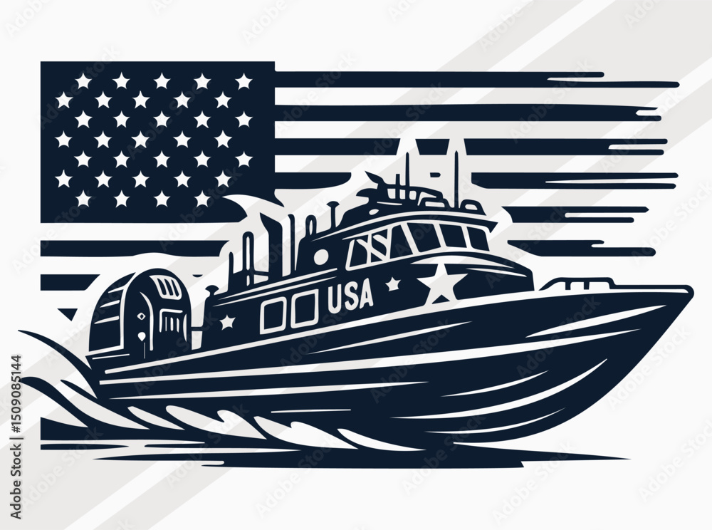 USA Airboat Silhouette Vector, Flat Clipart of Classic Swamp Boat ...