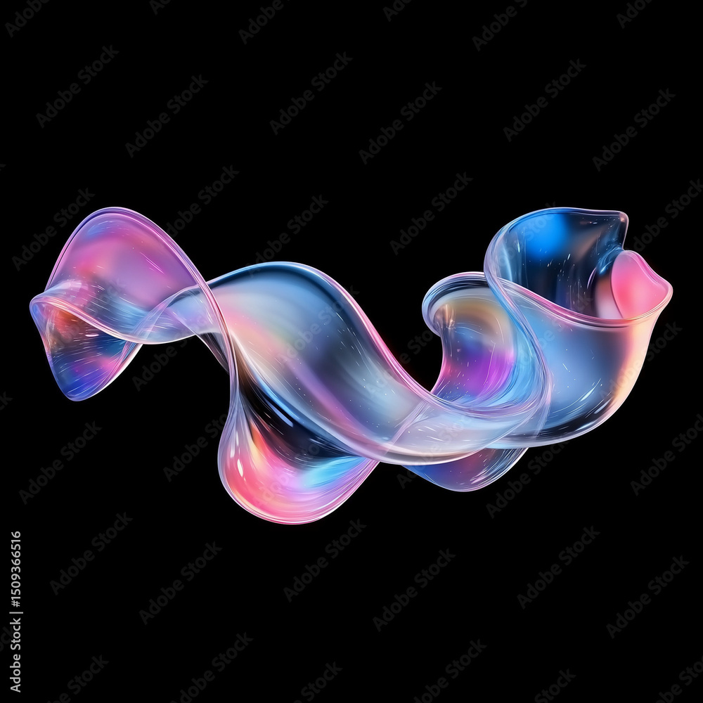 3d abstract liquid glass transparent clear ribbon wave line render ...