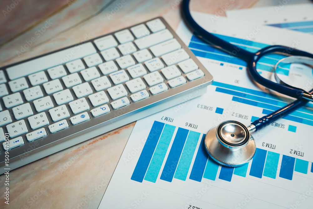 Health care concept. Medical Data Analysis with Stethoscope and ...