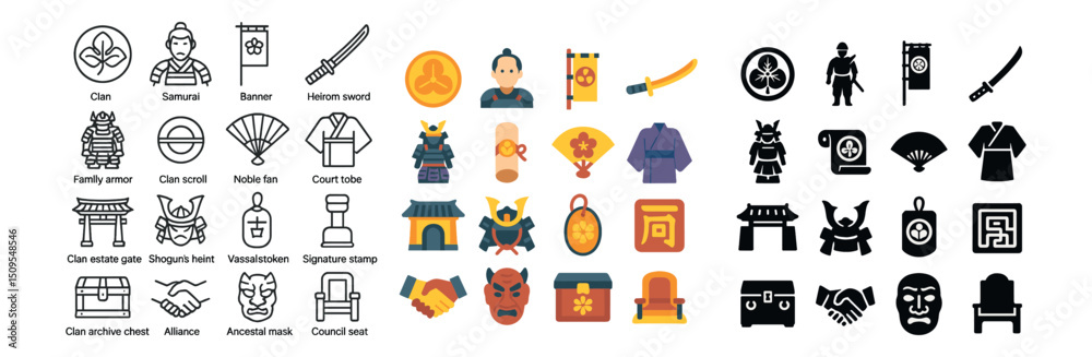 Samurai culture icon collection: traditional, historical, and warrior ...