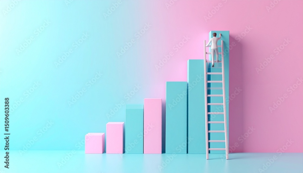 Image of a character climbing a ladder in the background, with a ...