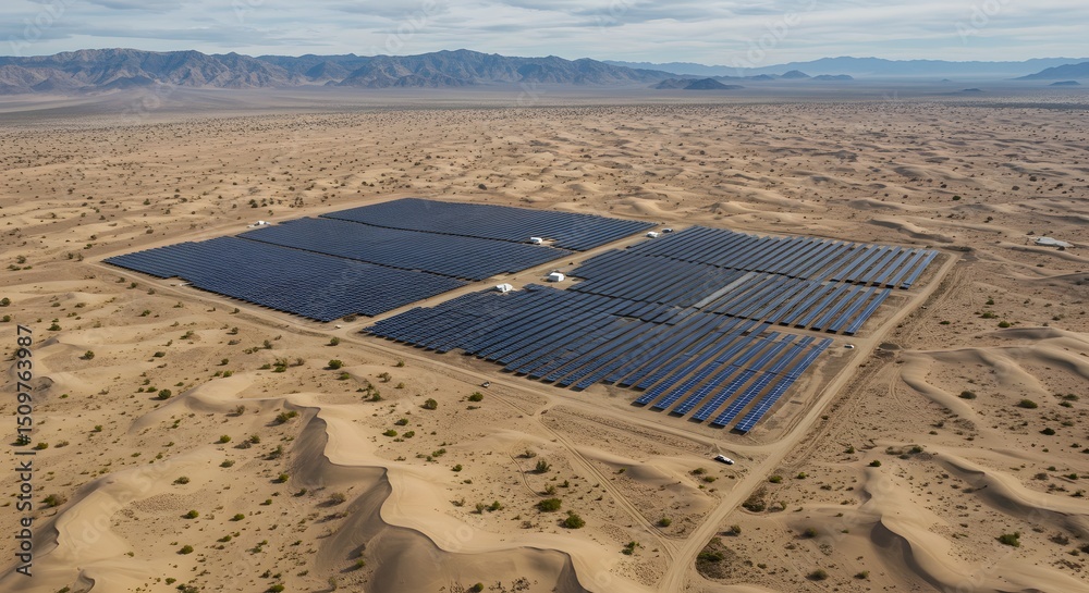 Vast Solar Farm in Arid Desert Landscape Aerial View of Renewable ...