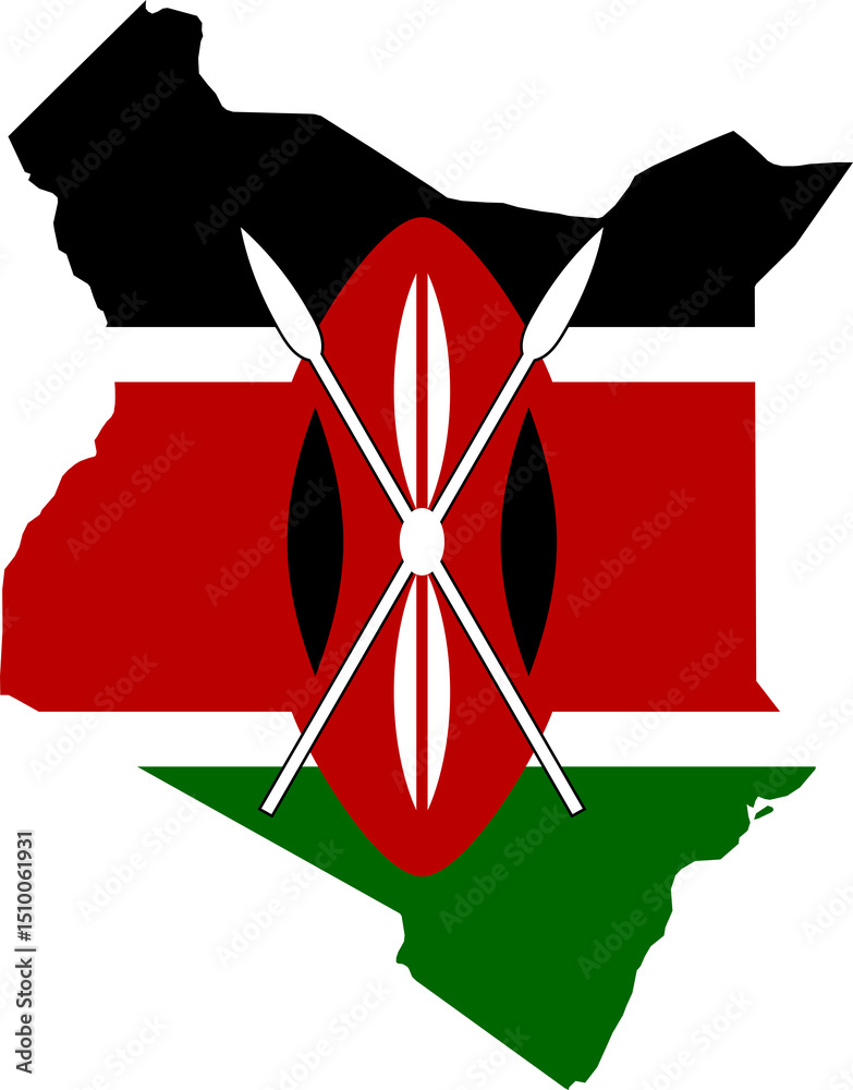 Kenya national flag map with country boundary shape (Web Mercator ...