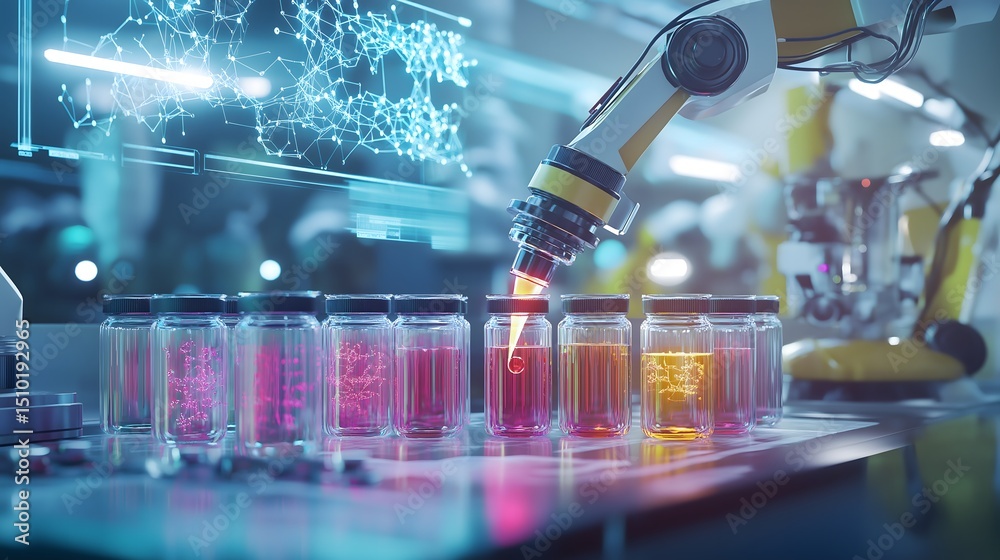 Futuristic AI-Driven Pharmaceutical Lab with Robotic Compound Synthesis ...