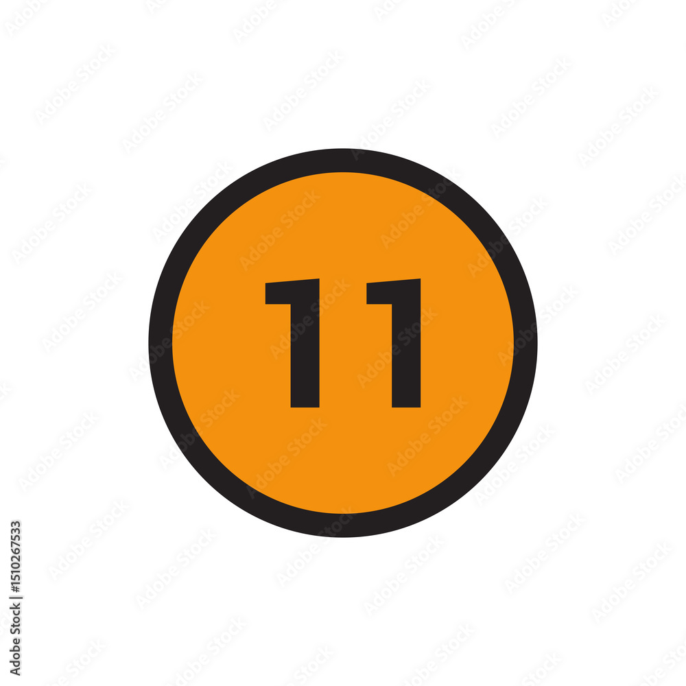11 Number icon vector Orange Circle with Black design Stock ...