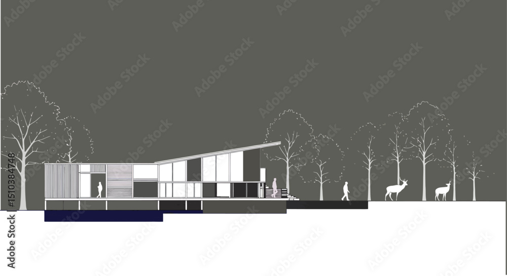 Architectural Drawings, Minimal style cad tree line drawing, Side view ...