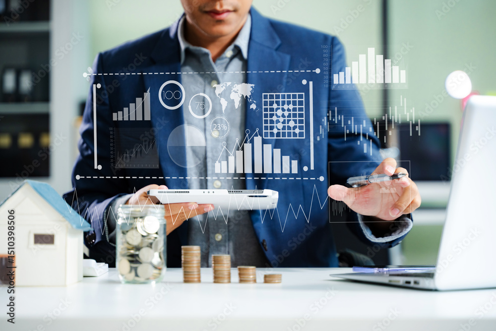 Foto de Stock Project manager working and update tasks with milestones ...