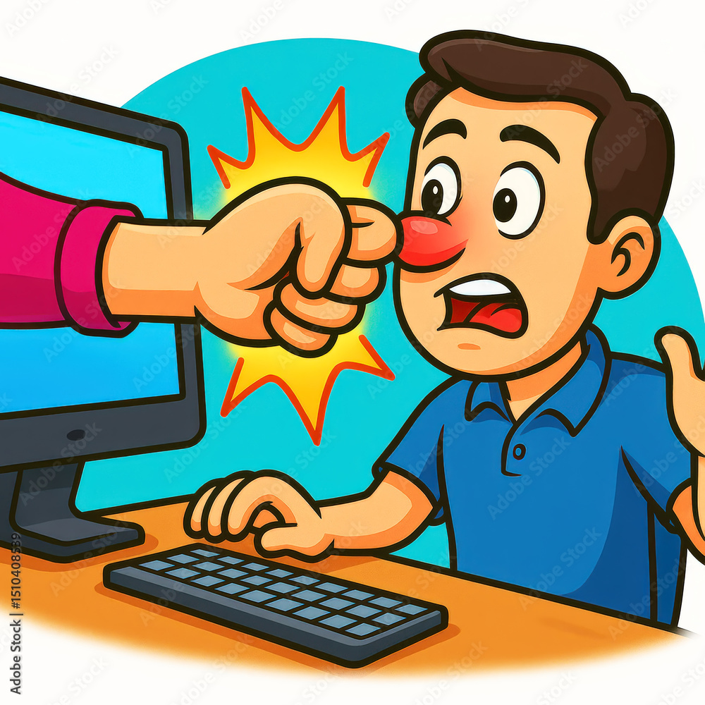 Illustration Stock Boy punched through the screen. The image ...