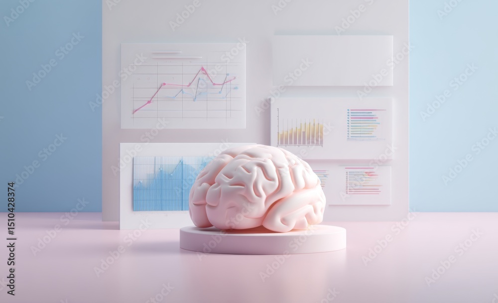 Illustrated brain with vibrant graphs and data visualizations ...