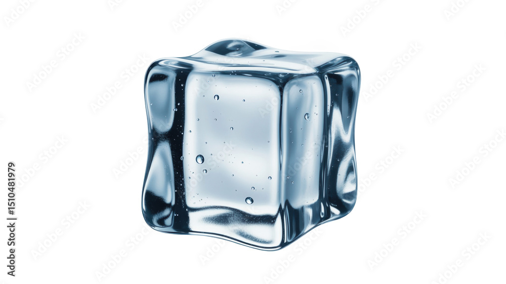 Realistic ice cube melting, showcasing air bubbles trapped within its ...