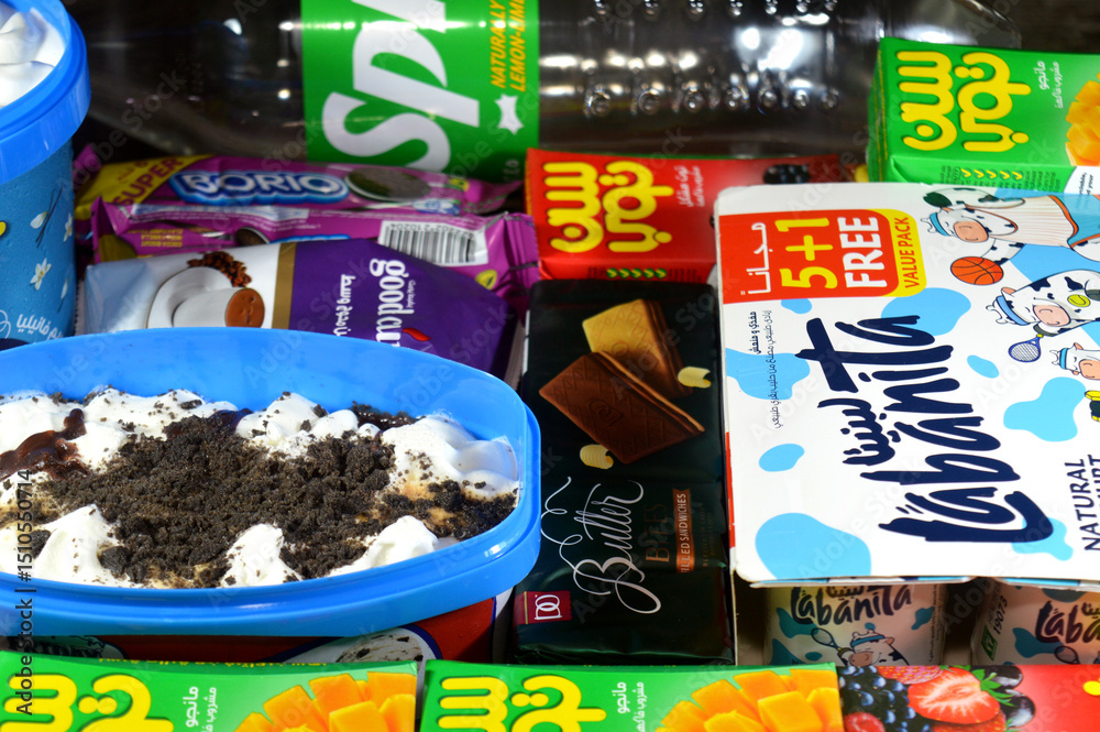 Cairo, Egypt, May 26 2025: Labanita natural yogurt, Sun Top fruit ...