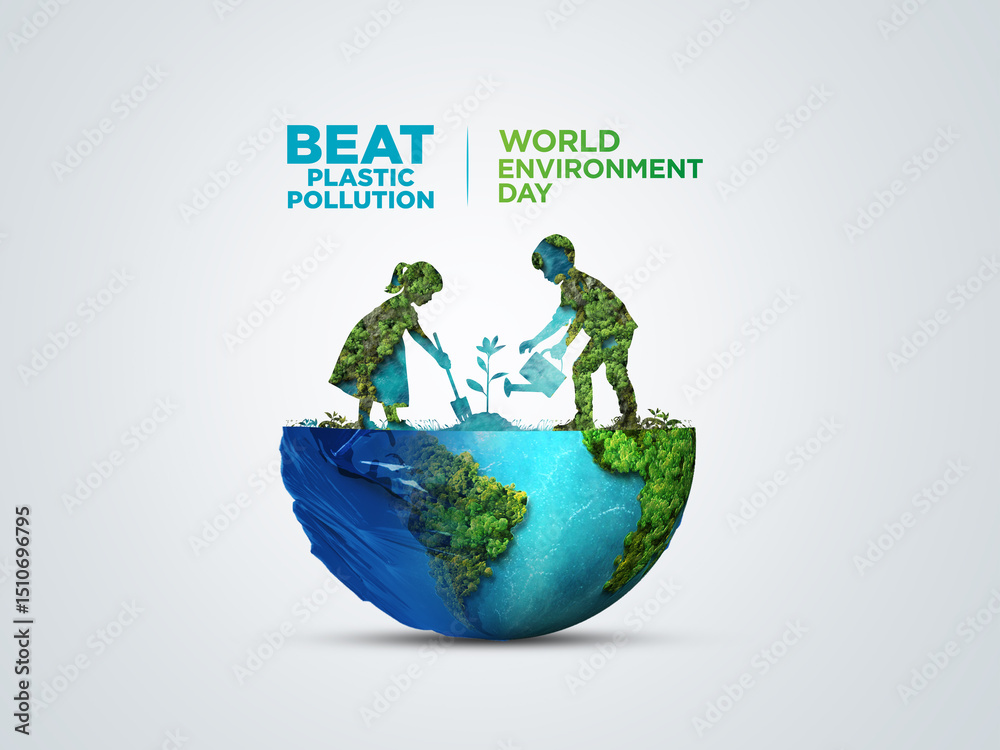 #BeatPlasticPollution, World Environment day concept 2025 3d tree background. Stock Illustration ...