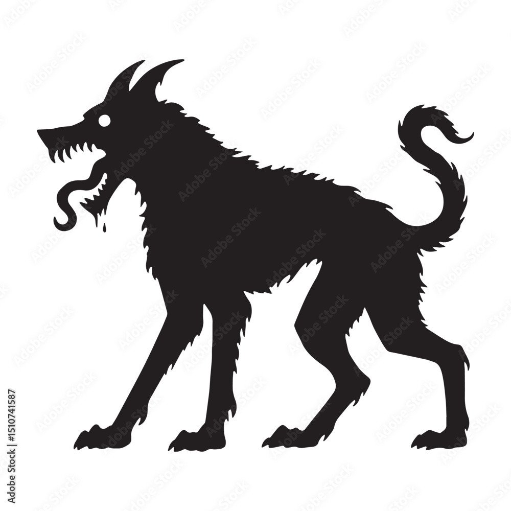 Eerie myth-form hellhound silhouette for sharp digital design ...