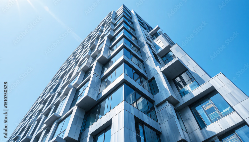 Office Building with Metallic Cladding and Interlocking Blocks Stock ...