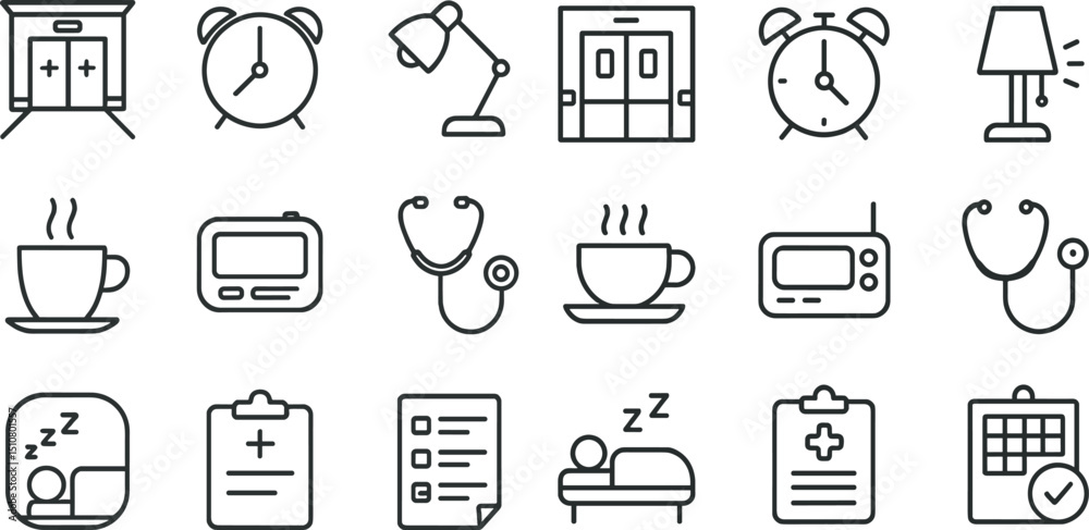 Essential medical and sleep icons for healthcare and wellness projects ...