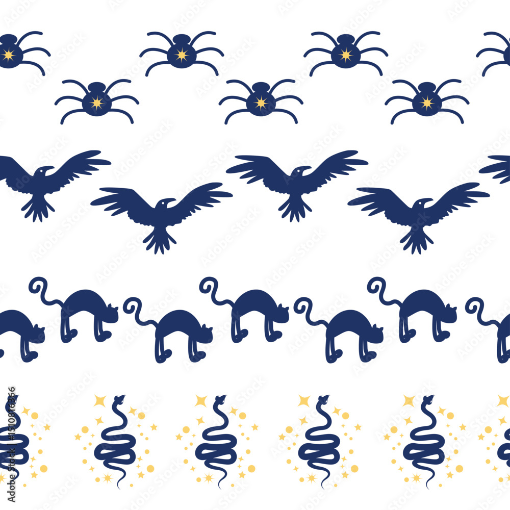 Horizontal border, set Magic and heavens seamless pattern, with magical ...