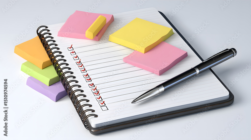 Checklist and Sticky Notes on a Notepad Planning, Organizing, and Task ...